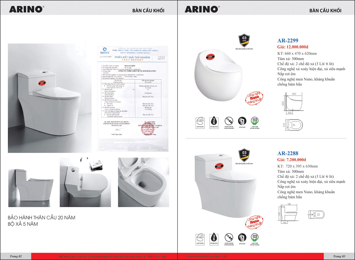 Thiết bị vệ sinh Arino, Bồn cầu Arino, Bảng giá Arino, Catalogue Arino ...