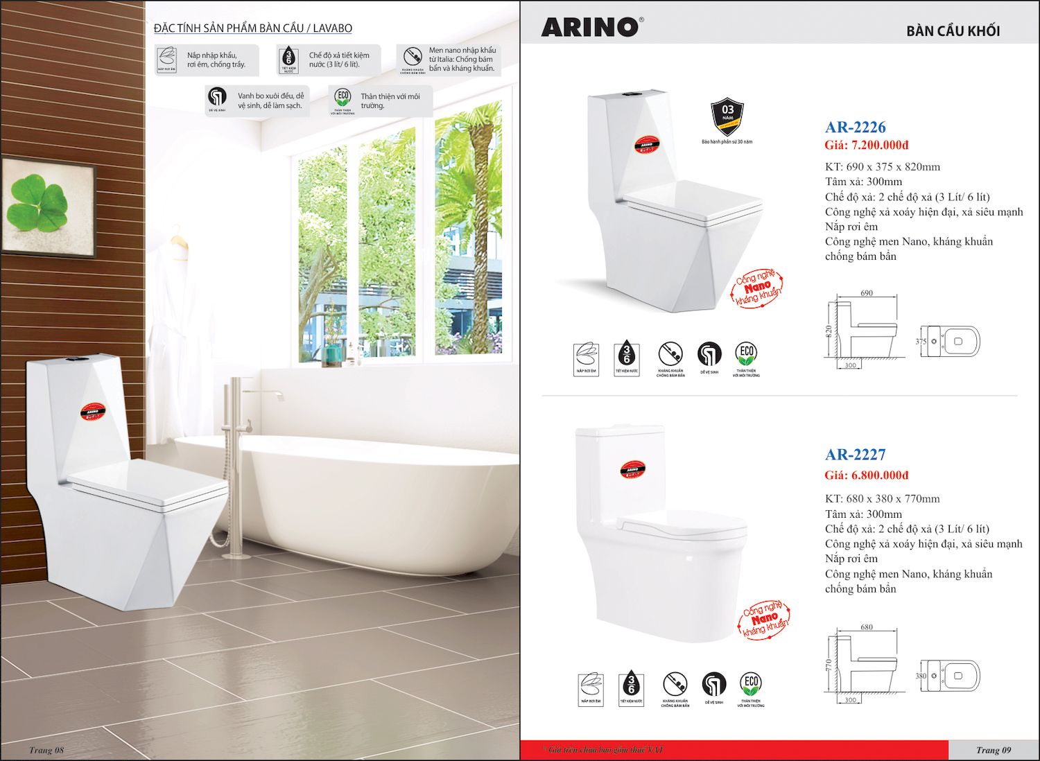 Thiết bị vệ sinh Arino, Bồn cầu Arino, Bảng giá Arino, Catalogue Arino ...