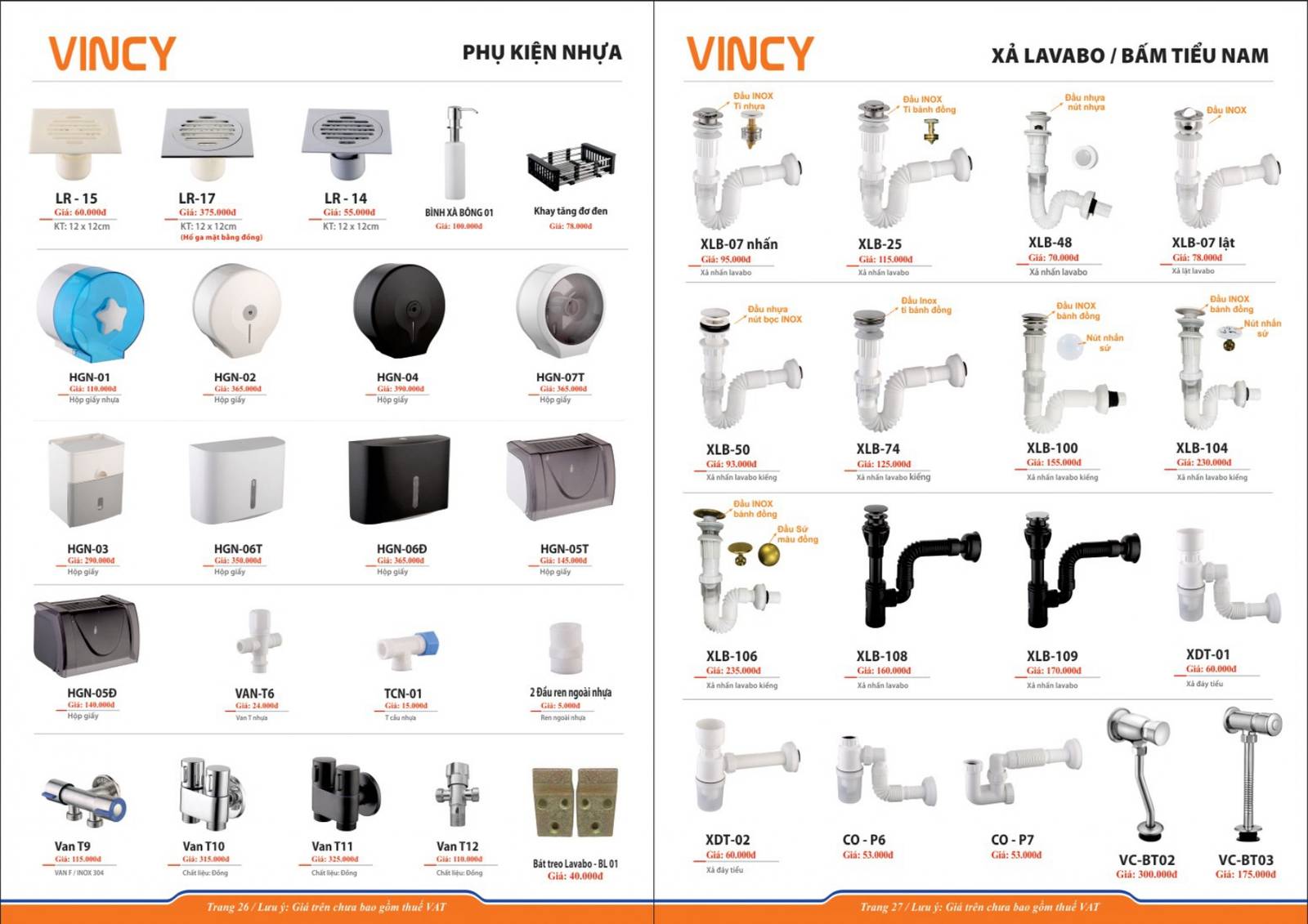 Thiết bị vệ sinh Vincy, Vincy 2024, Catalogue Vincy, Bảng giá Vincy ...