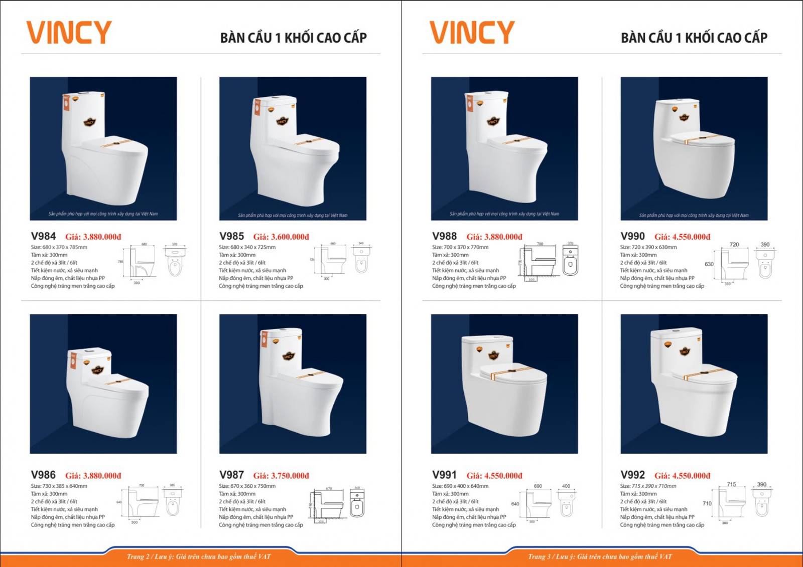 Thiết bị vệ sinh Vincy, Vincy 2024, Catalogue Vincy, Bảng giá Vincy ...